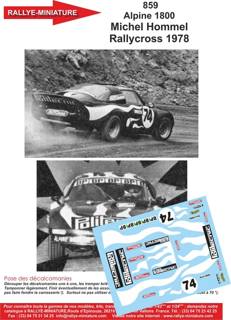 DECALS 1/43 REF 0859 Alpine Renault A110 Hommel Rallycross 1978 Rallye ...