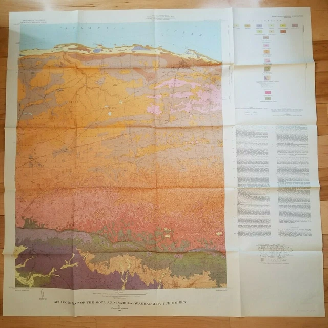 VINTAGE 1969 GEOLOGIC Map Of Moca and Isabela Quadrangles, Puerto Rico ...