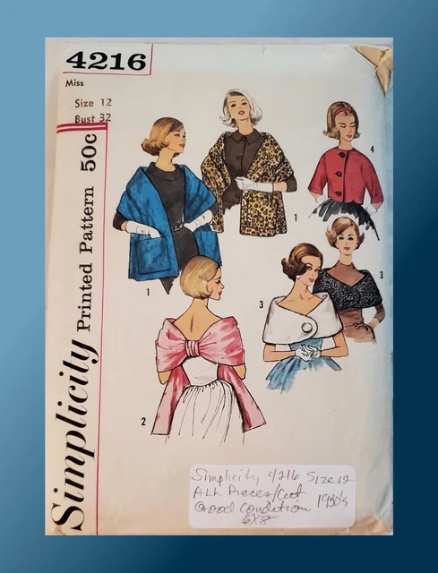 VINTAGE SEW PATTERN 1950s Retro Simplicity 4216 Hollywood Stole Jacket ...
