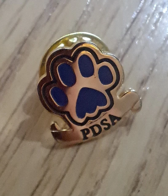 PDSA GOLD COLOURED Blue Paw Print Pin Badge, Charity Collectable Pin ...
