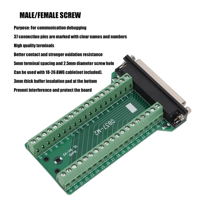 DB37 TERMINAL BOARD Straight Anti Oxidation 5.0mm Terminal Pitch PCB ...