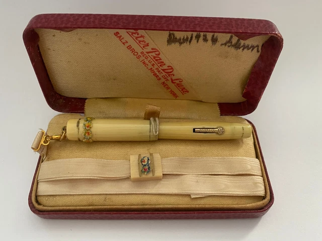 ANTIQUE SALZ BROS. Peter Pan Deluxe Fountain Pen With Moire Neck Ribbon ...