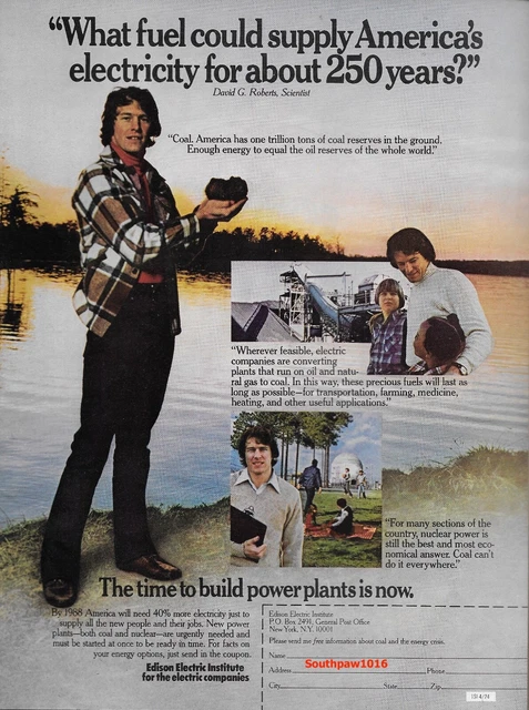 1988 EDISON ELECTRIC 'Coal Power Plants' Original Print Ad $14.95 ...