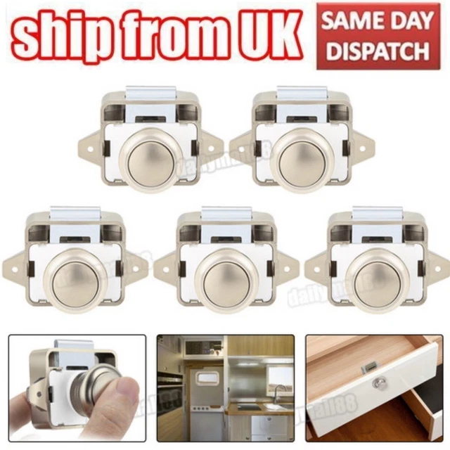 PUSH BUTTON CATCH Lock Door Drawer Cabinet Caravan/Campervan/Motorhome ...