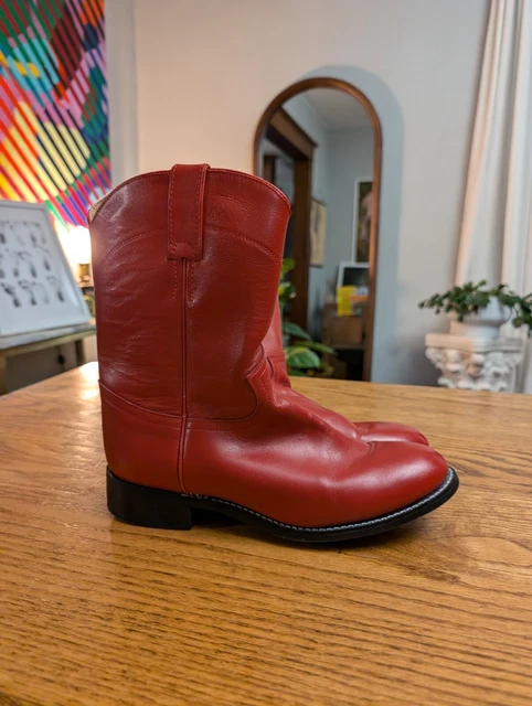 JUSTIN MENS CLASSIC Roper Boots Red Kipskin Leather Western USA SZ 4.5 ...