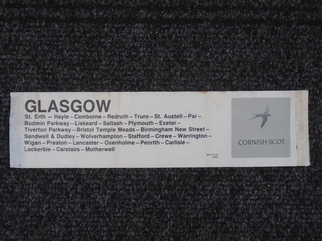 BRITISH RAIL INTERCITY window / carriage label. The Cornish Scot. £3.99 ...