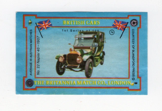 MATCHBOX LABEL BRITISH Motor Cars 1907 Napier 40 EUR 2,90 - PicClick FR
