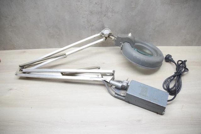 VINTAGE JEWELLERS MAGNAIFFICATION Lamp Bench Mounted Aluminium Frame ...