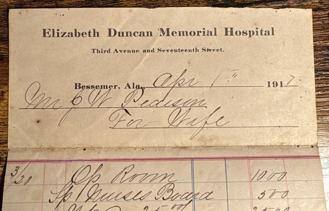 ELIZABETH DUNCAN MEMORIAL Hospital Bessemer Alabama 1917 Surgery ...