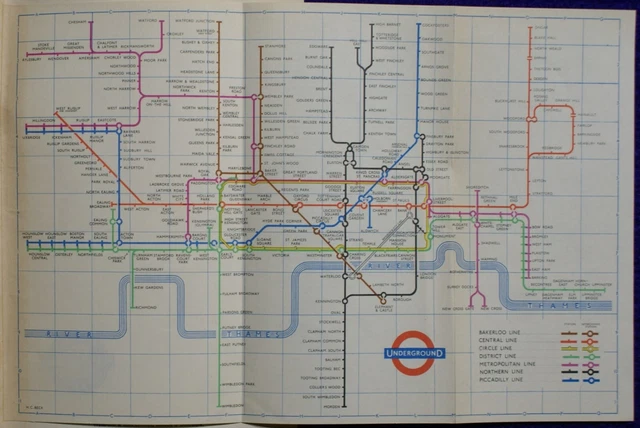 LONDON TRANSPORT UNDERGROUND Timetable Time Map H C Beck Central ...