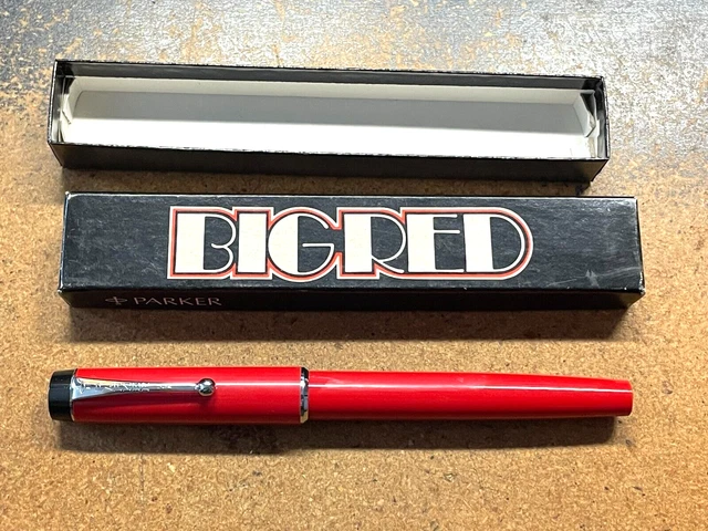 VINTAGE 1970S 1980S Parker BIG RED Ball Point Pen + box BLUE INK Works ...