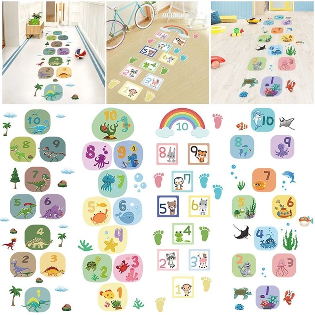 NUMBER GRIDS DECALS Floor Stickers Hopscotch Game Cartoon Underwater ...