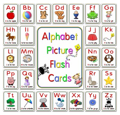 ALPHABET FLASH CARDS picture ABC colour EYFS preschool early year sen ...
