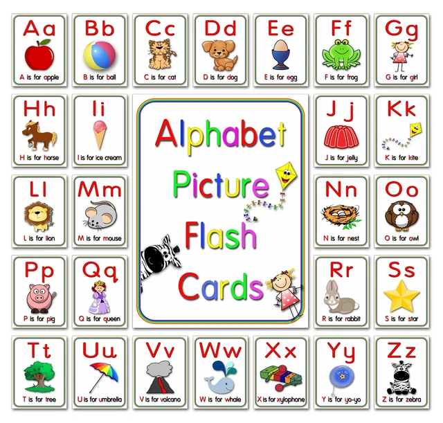 ALPHABET FLASH CARDS picture ABC colour EYFS preschool early year sen ...