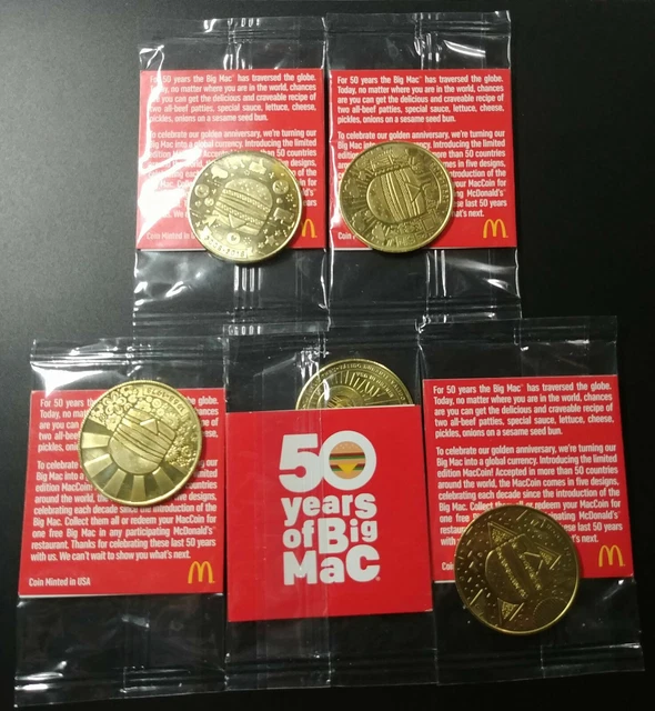 MAC DONALDS BIG Mac 50TH Anniversary Coin Set Of 5 Complete Set $90.00 ...