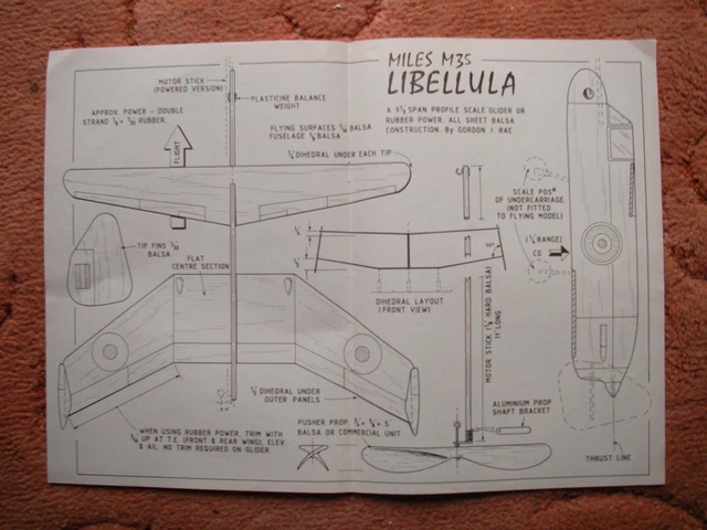 AEROMODELLER PLANS OF Miles M35 Libellula a profile scale model 9 1/2 ...