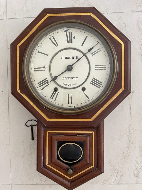 ANTIQUE SETH THOMAS Octagon Wall Clock C.Harris Bicester includes key £ ...
