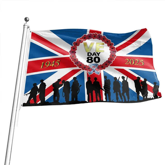 VE DAY 80TH Anniversary Flag, 3x5 FT Vivid Color Celebration Flag with ...