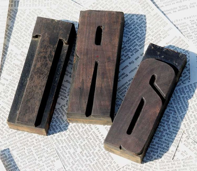 ART CARACTÈRES D'IMPRIMERIE en bois anciens typographie lettres typo ...