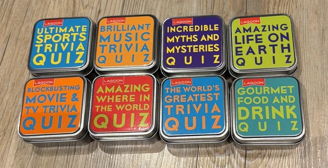 8X LAGOON TABLETOP Quizzes Tin Party Games Quiz Trivia Sport Music Food ...
