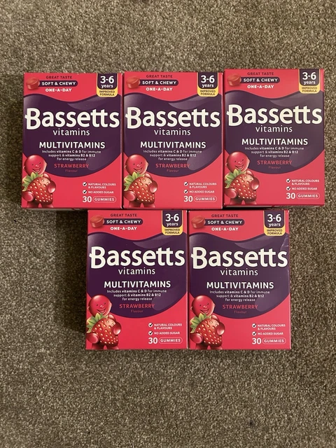 BASSETTS MULTIVITAMINS FOR Kids 3-6 Years Strawberry 5 x 30 Gummies BBE ...