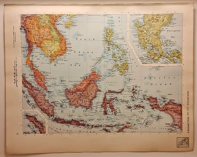 VINTAGE INDONESIA & PHILIPPINES Map 1965 Rand McNally Cosmopolitan ...