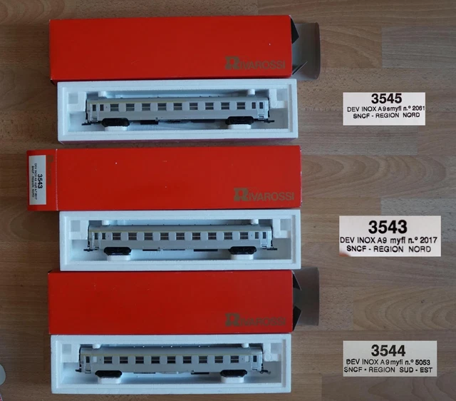 RIVAROSSI HO SCALE SNCF Inox coaches x 3 - refs: 3543 3544 3545 £78.72 ...