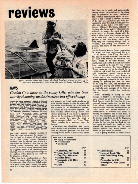 (F&F28) FILM REVIEW & Picture "Jaws" Robert Shaw & Richard Dreyfuss £8. ...