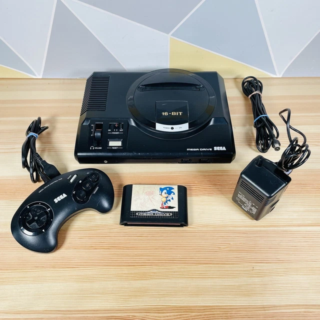 SEGA MEGA DRIVE Black Console Sonic Game Controller & Full Set Up ...