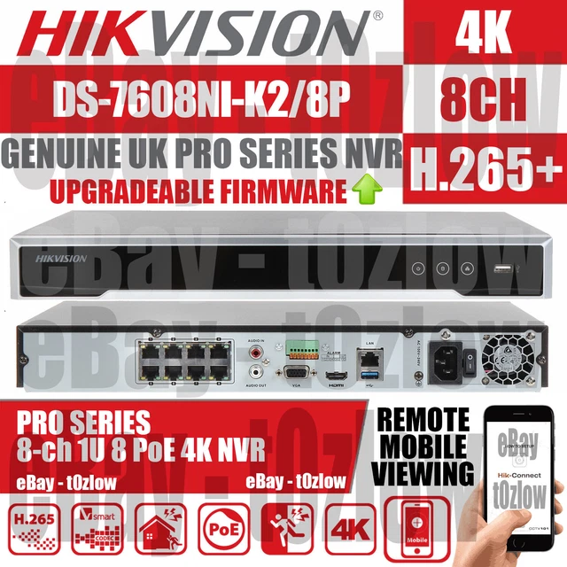 HIKVISION NVR DS-7608NI-K2/8P 4K 8MP POE 8CH IP CCTV Network Video Recorder F6 £89.99 - PicClick UK