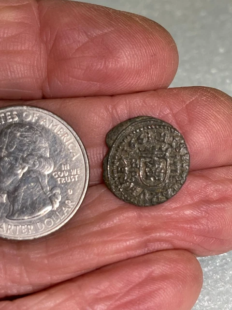 1661 KING PHILIP IV Milled Coin Spanish Pirate Treasure Era 4 Maravedi ...