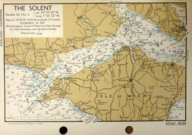 1943 WW2 D DAY Admiralty Map Chart THE SOLENT Original ref:77 £12.00 ...