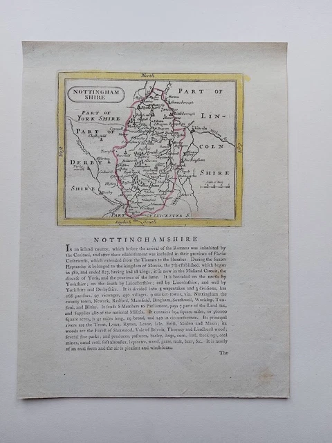 ANTIQUE 18TH CENTURY County Map Nottinghamshire Nottingham John Seller ...