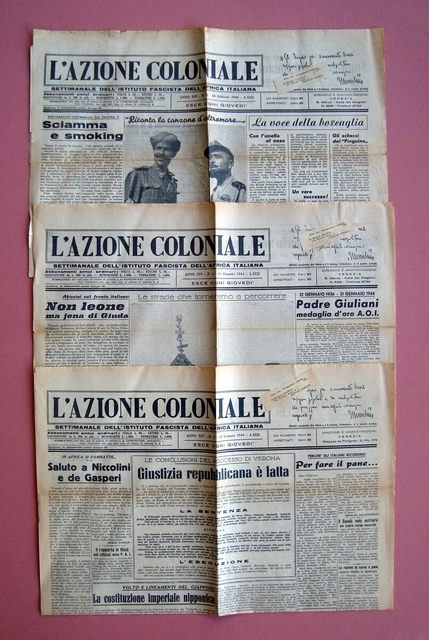 L'AZIONE COLONIALE 3 Numeri RSI 1944 Settimanale fascista dell'Africa ...