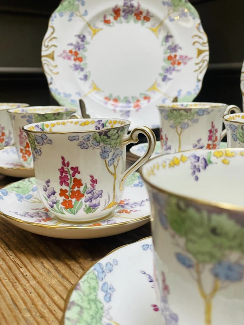 NEW CHELSEA CHINA Staffordshire Art Deco blue bell wood tea set 18P £ ...