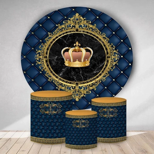 GOLD CROWN DARK Blue Round Boys Birthday Backdrop Kit $37.94 - PicClick AU