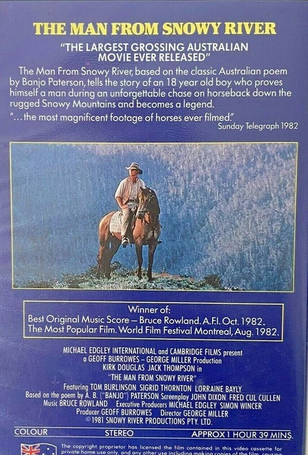 THE MAN FROM Snowy River VHS Big Box Australian Video House 1982 TESTED ...