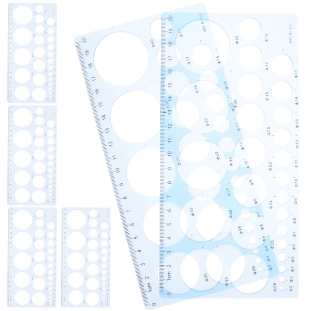 6 PCS ROUND Hole Ruler Plastic Drawing Templates Geometry Stencils ...