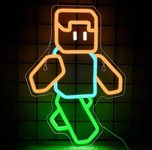 STEVE LED NEON light gamer minecraft pixel gamer gift idea home decor ...