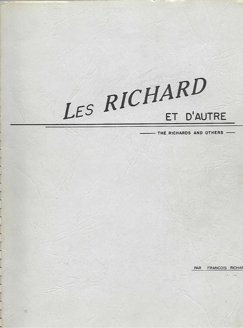 1968 OLD GENEALOGICAL Book Of The Richard Family (English-French) $25. ...