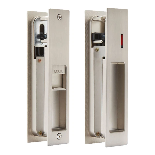 SLIDING DOOR LOCK Set with Indicator for Bathroom Door - Satin Nickel £ ...