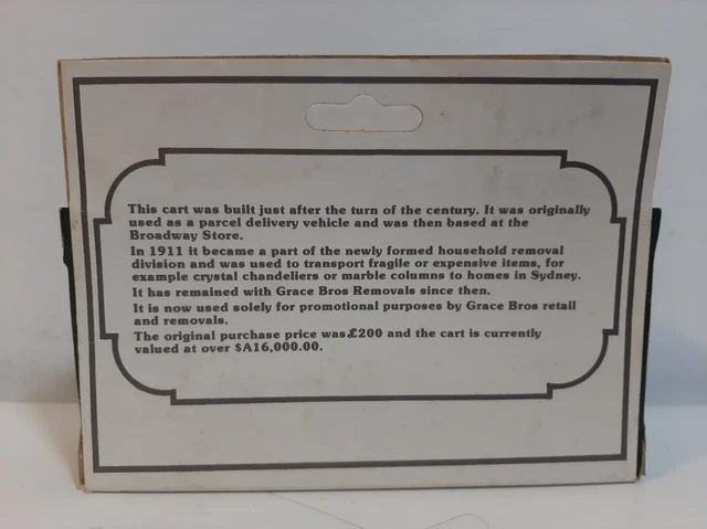 GRACE BROS. COLLECTOR Series Horse-Drawn Van Model Delivery Vehicle $10 ...