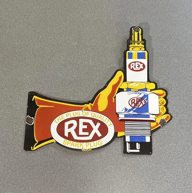 VINTAGE REX SPARK Plugs 14” Porcelain Sign Car Gas Oil Truck Auto $99. ...