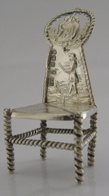 VICTORIAN DUTCH SOLID Silver Miniature Dolls House Toy Chair 1896 ...
