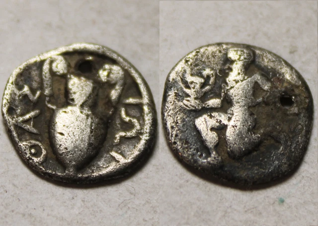 GENUINE ANCIENT GREEK Silver Coin pendant Thasos Thrace Obol 450BC ...