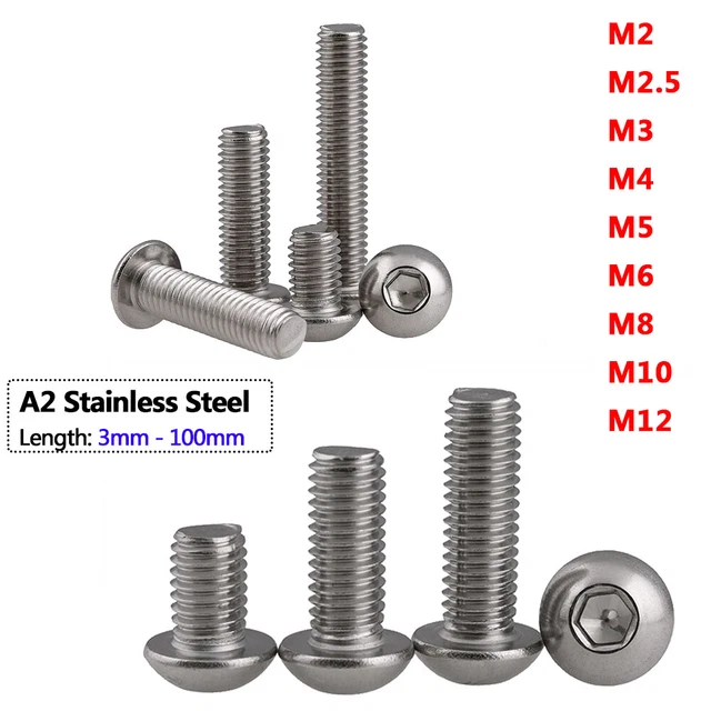 M2 M2.5 M3 M4 M5 M6 M8 M10 M12 Allen Socket Button Head Screws Bolt A2 Stainless EUR 2,29 ...