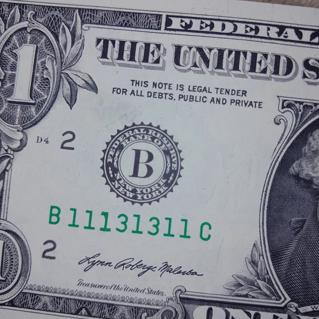 TRUE BINARY FANCY Serial Number One Dollar Bill - B11131311C Series ...