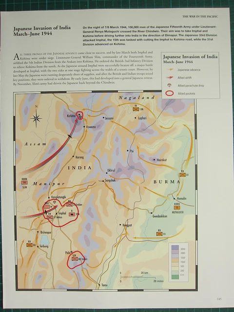 WW2 WWII MAP ~ Japanese Invasion Of India Mar-Jun 1944 Advance Allied ...
