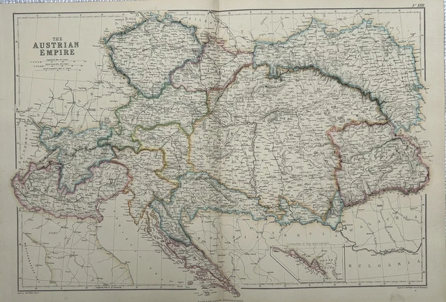 1860 AUSTRIA HUNGARY Empire Hand Coloured Antique Map by G.W. Blackie £ ...