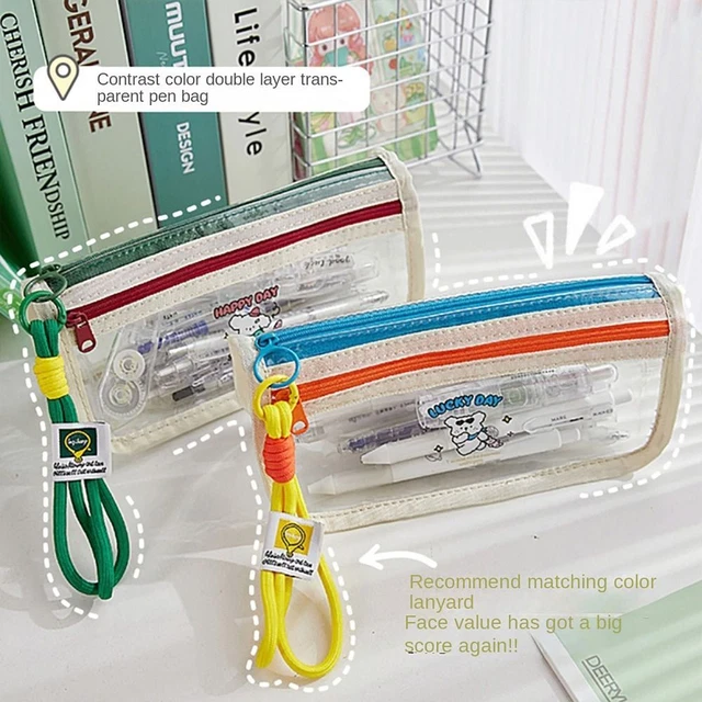 TRANSPARENT PVC PENCIL Case Double Layers Stationery Storage Pouch Pen ...
